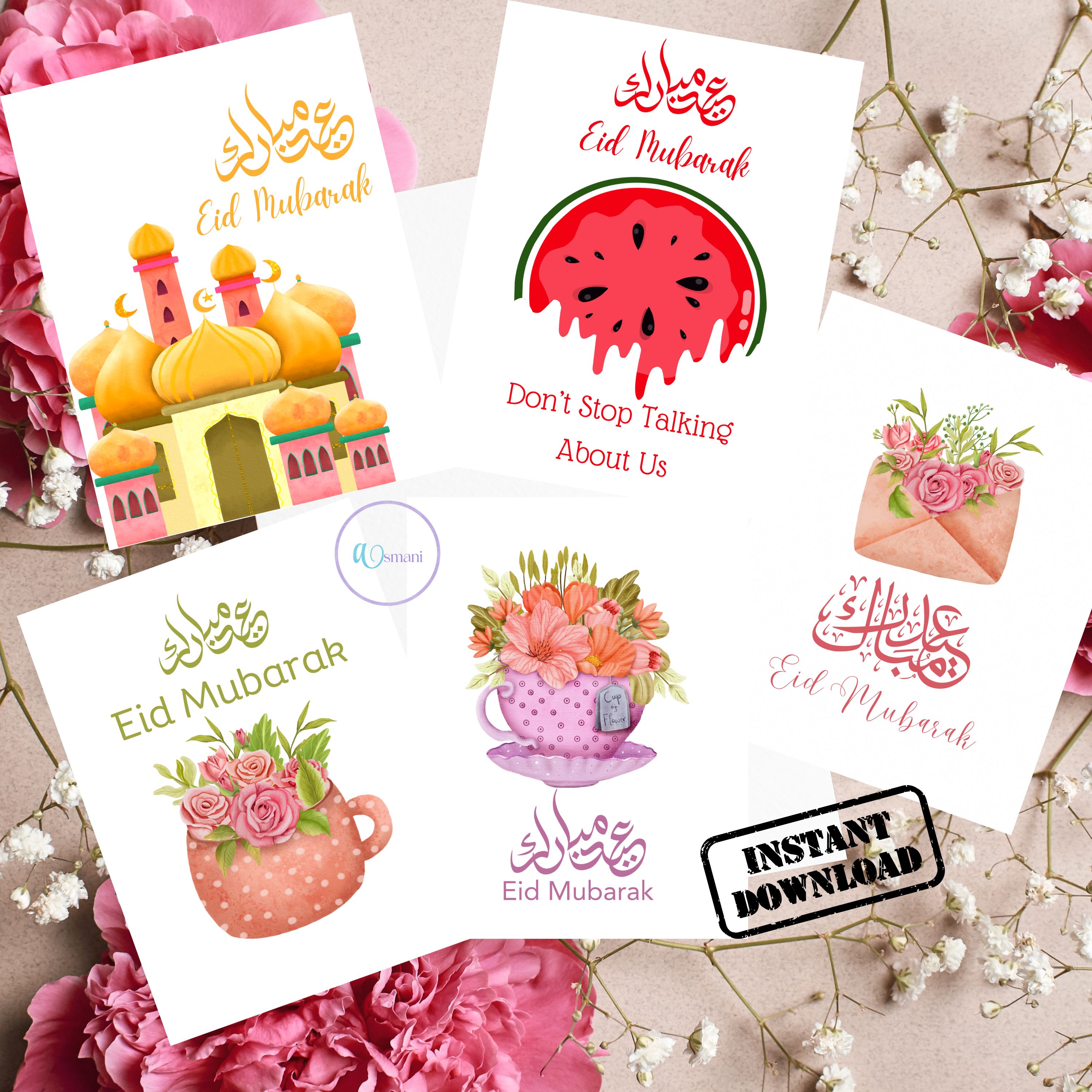 Eid Mubarak Card - Set of Islamic Cards - Eid Gifts Printable - A2 Size ...